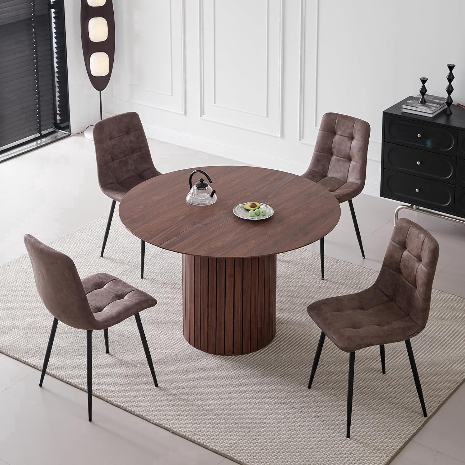 5 Piece Round Dining Table Set - Mid-Century 47 inch Dining Table with ...