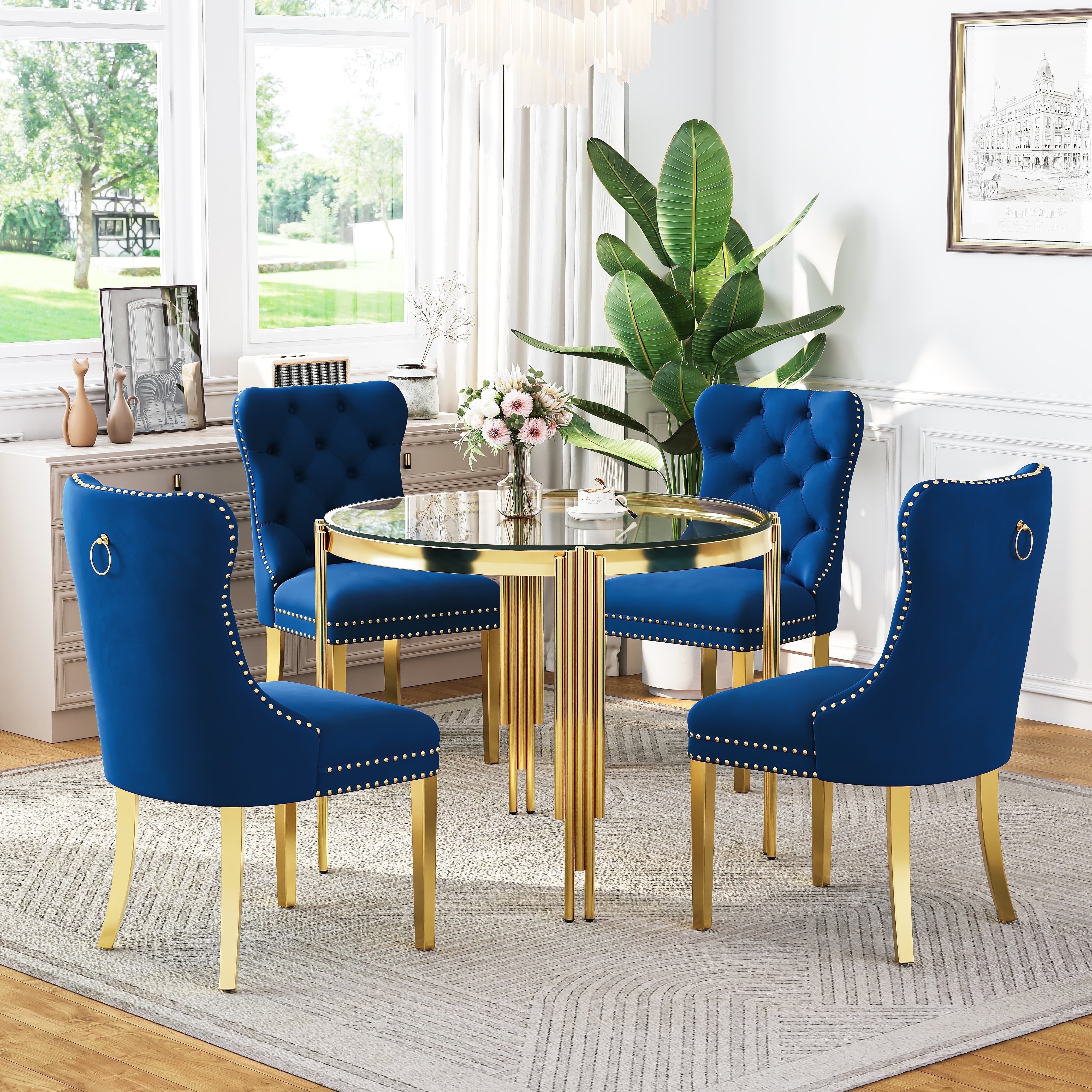 5-Piece Round Dining Table Set, Modern Glass Table Irregular Table Legs ...