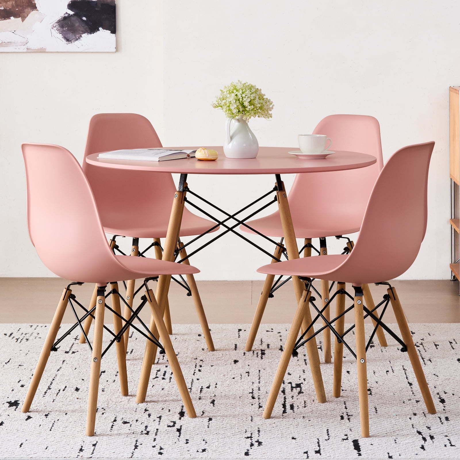 5 Piece Round Dining Table Set for 4, 35.5"Mid-Century Modern Kitchen ...