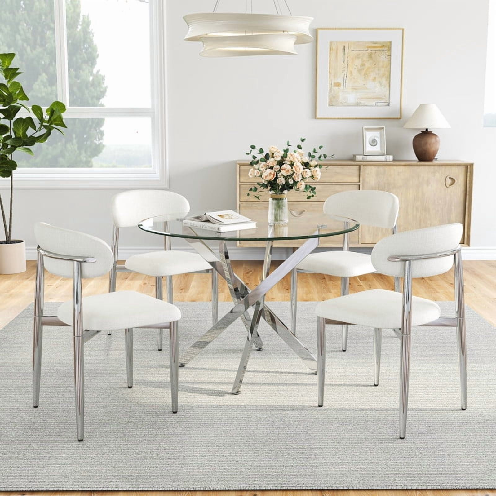 5-Piece Round Glass Dining Table Set, 36" Modern Tempered Glass Kitchen ...
