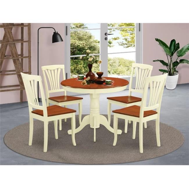 Home Styles 5-Piece Linen White Round Dinette Set, 36 in. Kitchen Table ...