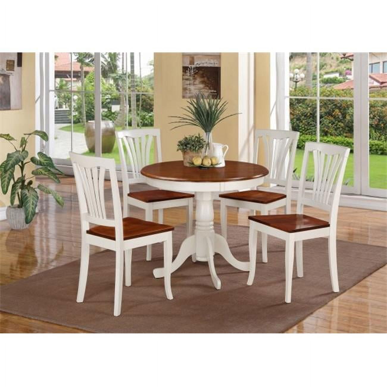 5 -Piece Round Kitchen 36 in. Table and 4 Chairs with Wood seat ...
