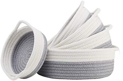 5-Piece Round Small Woven Baskets Set– Cotton Rope Baskets for ...