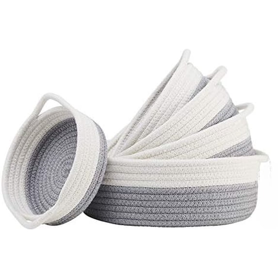 5-Piece Round Small Woven Baskets Set– Cotton Rope Baskets for ...