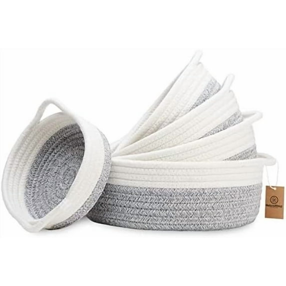 5-Piece Round Small Woven Baskets Set– Cotton Rope Baskets for ...