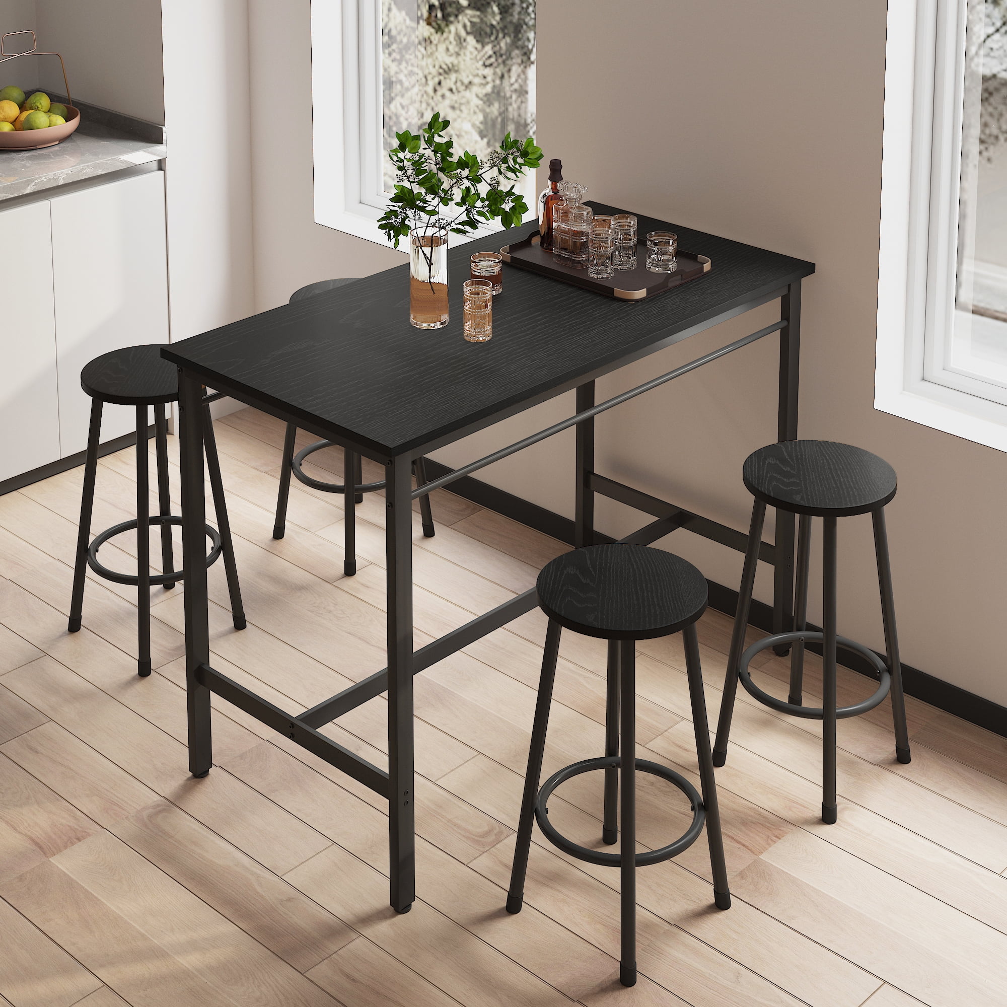 5-Piece Rural Kitchen Table With Four Bar Stools, Metal Frame And Mdf ...