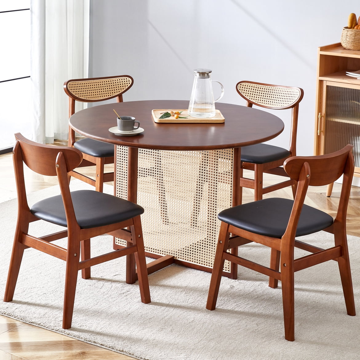 5 Piece Rustic Dining Table Set for 4, Retro Round Kitchen Table with ...