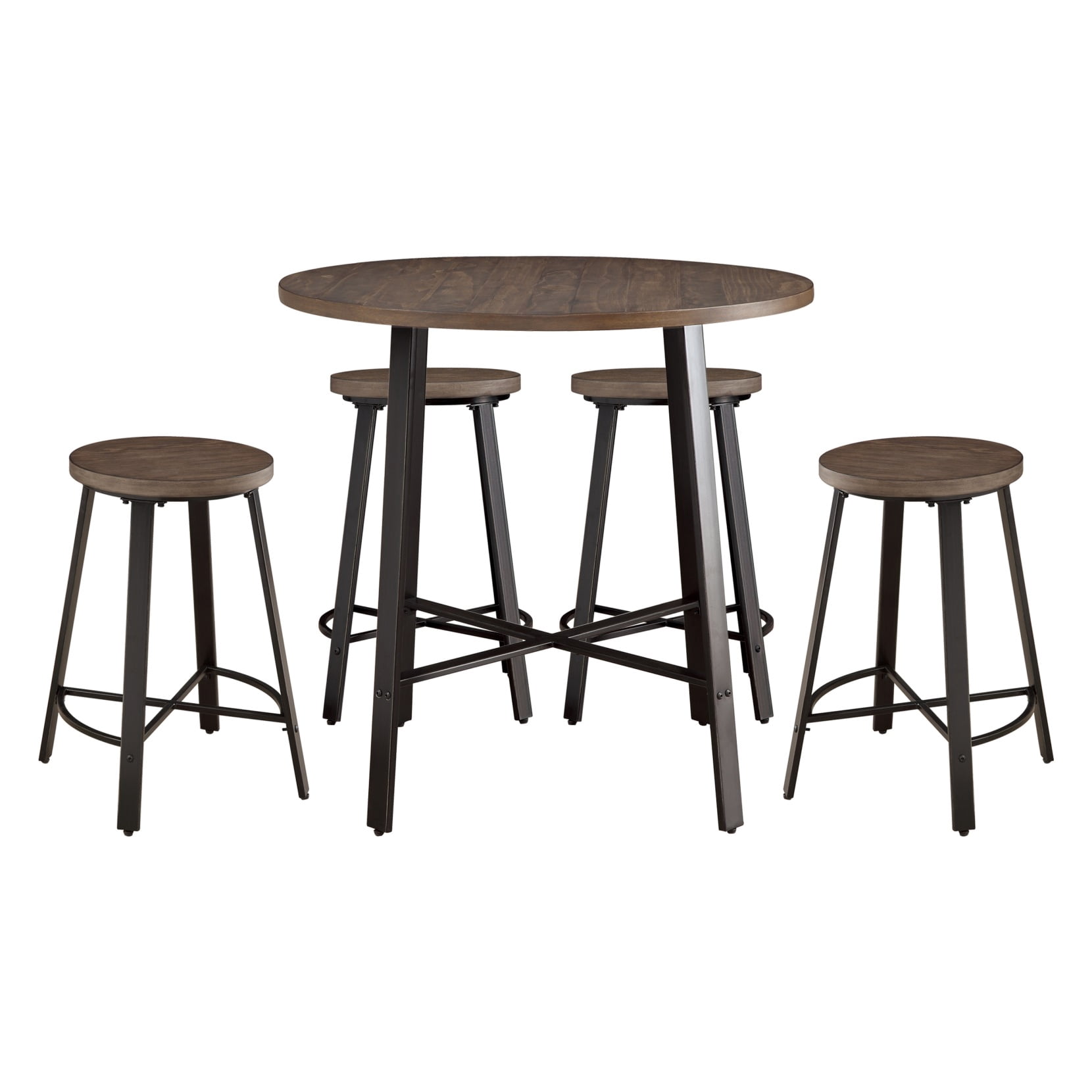 5-Piece Rustic Industrial Style Bar Table and Chairs Set, 1 Industrial ...