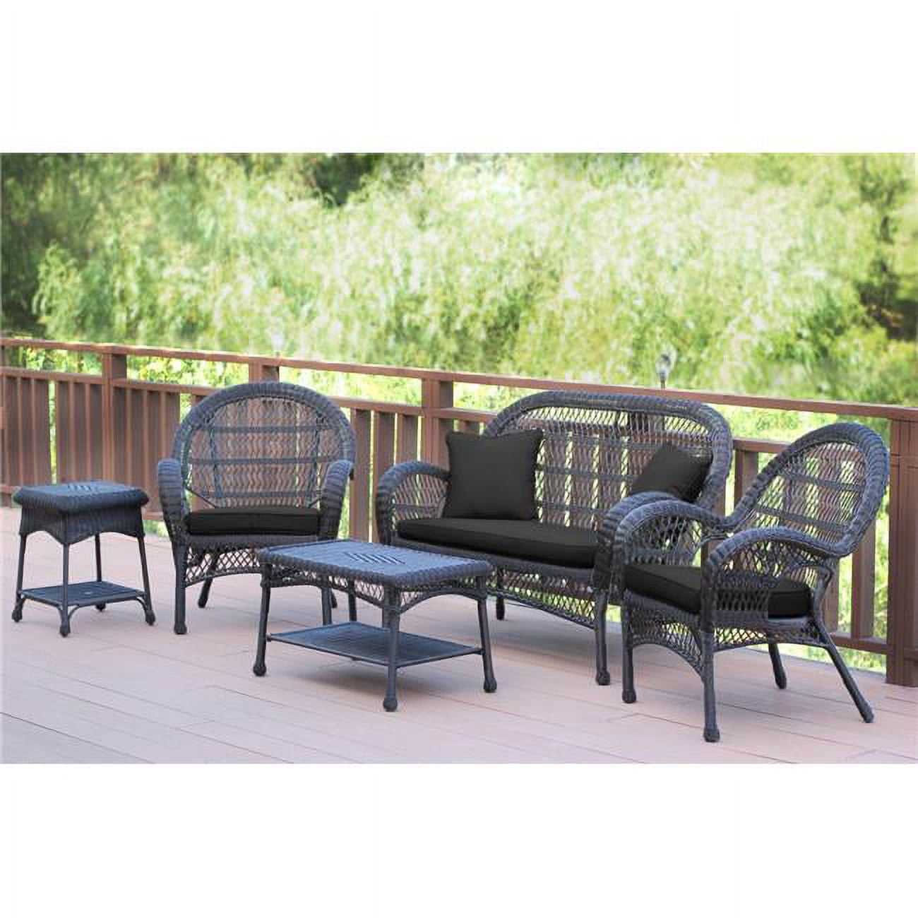 5 Piece Santa Maria Espresso Wicker Conversation Set, Black Cushion ...