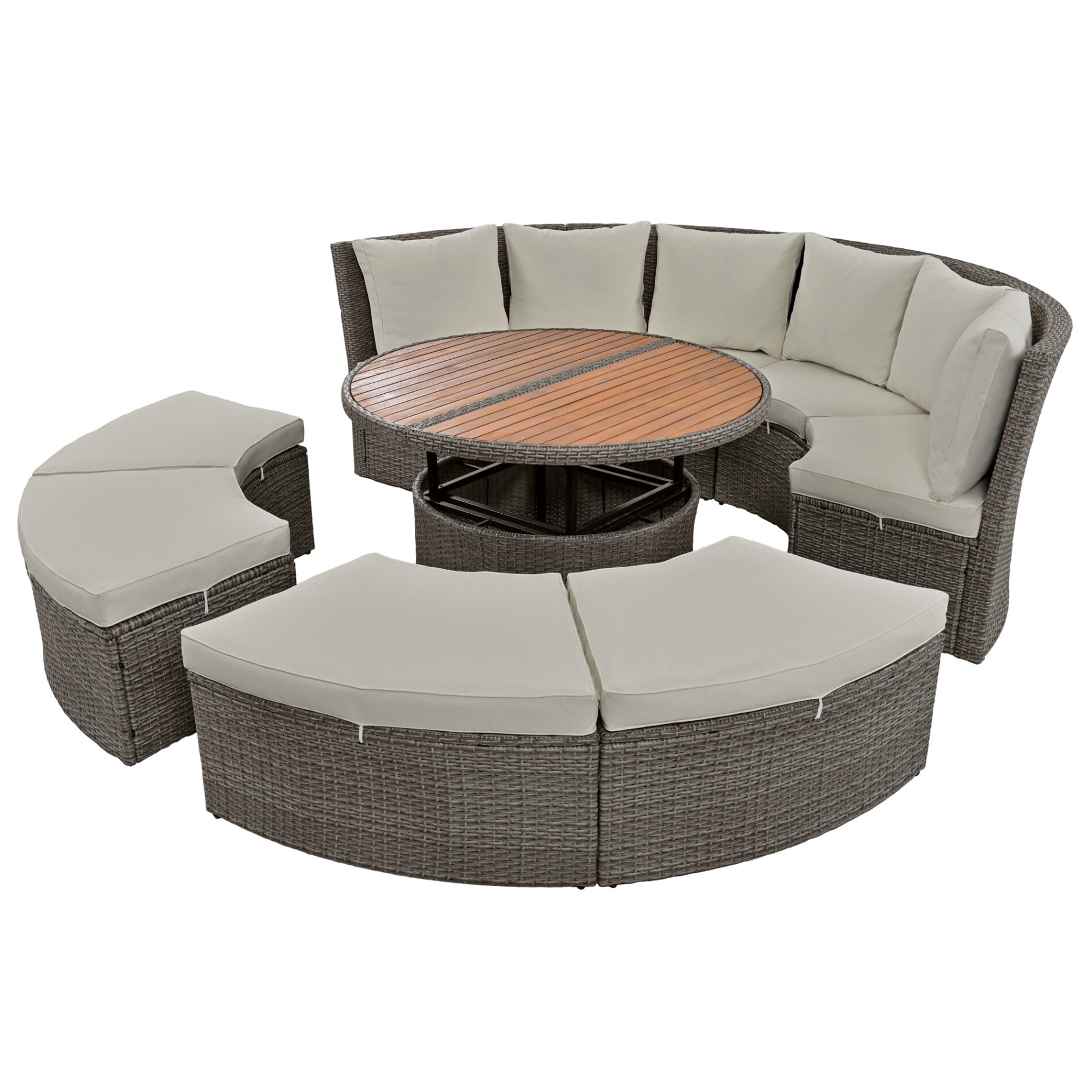 5-Piece Sectional Patio Sofa, Rattan Daybed Freely Combined, PE Wicker ...