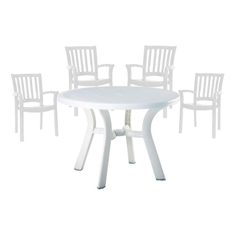 "White Outdoor Dining Plastic - 5 Piece Set 42"" Round Resin Patio ...