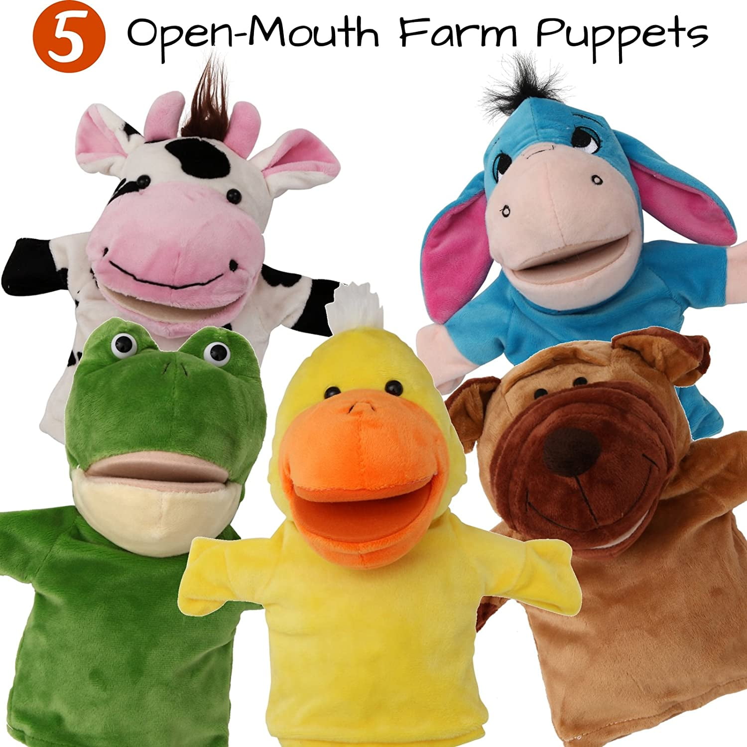 5-Piece Set Animal Hand Puppets with Open Movable Mouth / Zoo, Safari ...