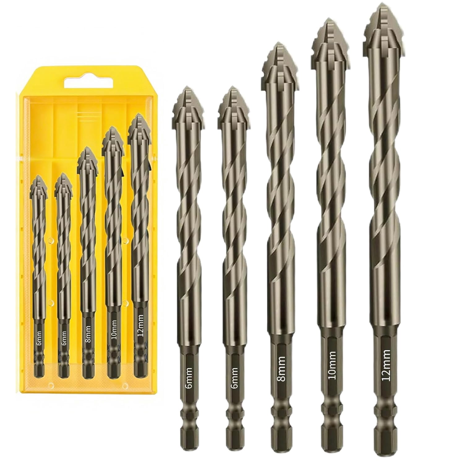 5 Piece Set of Four Flute Drill Bits - High Hardness Eccentric Twist ...