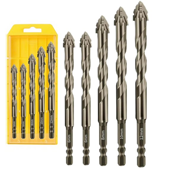 5 Piece Set of Four Flute Drill Bits - High Hardness Eccentric Twist ...