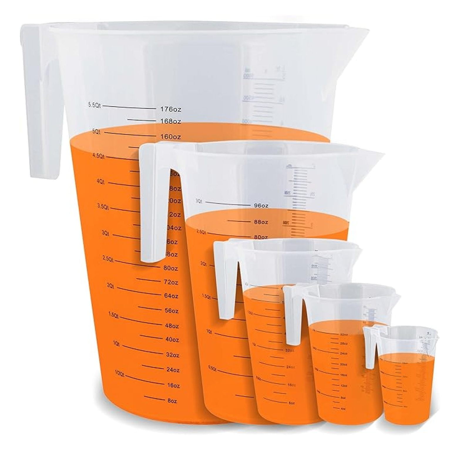 5 Piece Set of Graduated Paint Mixing Pitchers Quart and Gallon Sized ...