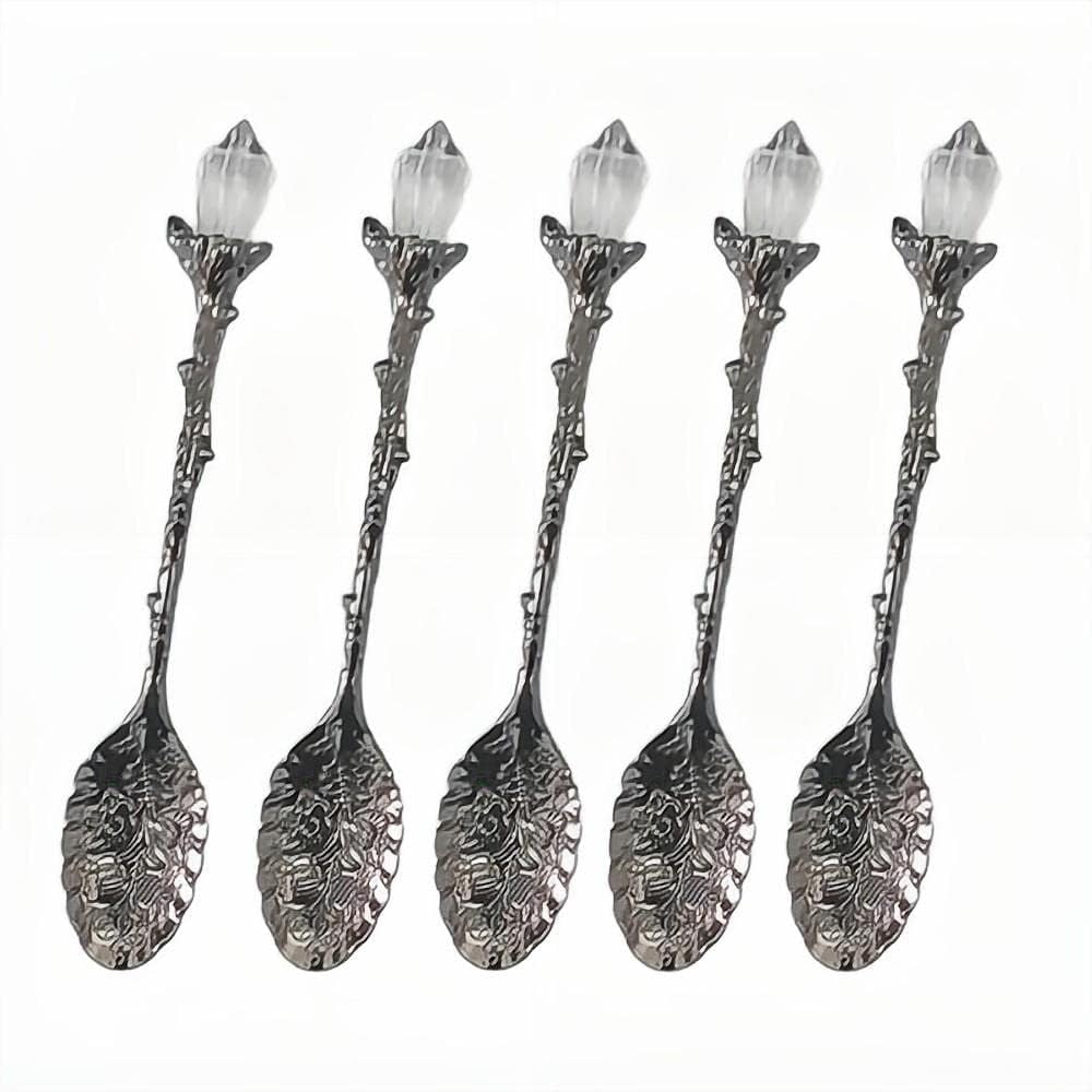 5-Piece Set - Retro Carved Crystal Head Pattern Zinc Alloy Leaf Spoon ...