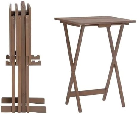 5 Piece Set TV Tray Table Stand in Natural, 4 Tray Tables & 1 Stand ...