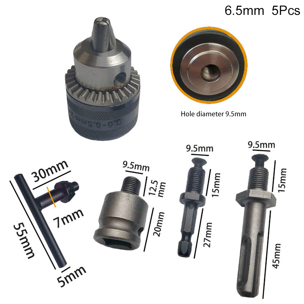 5-Piece Set of Keyless Drill Chuck Quick Change Adapters in 6.5/10/13 ...