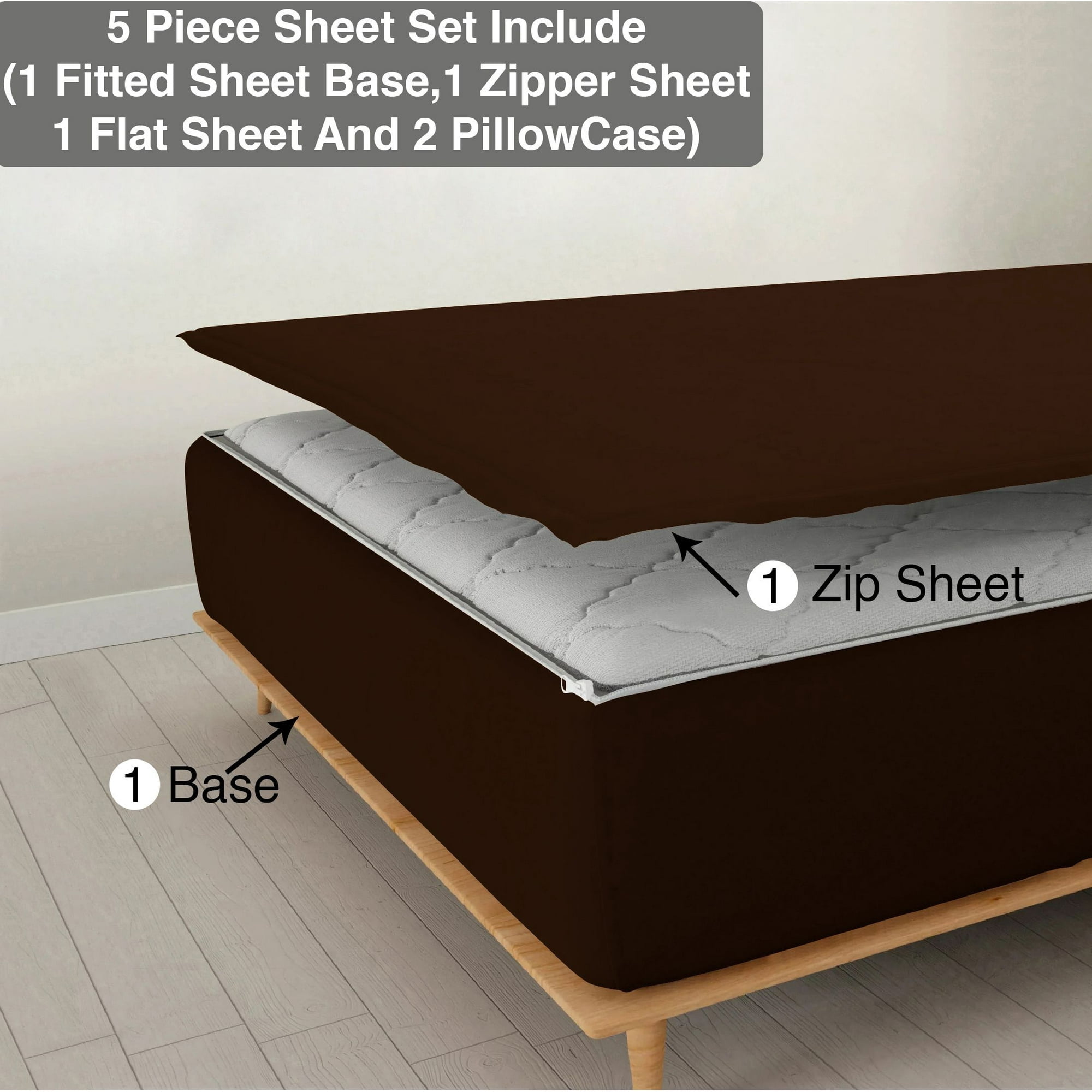 5 Piece Sheet has Zipper Sheet Set, Full Size 10 Inch Deep Pocket, 800 ...