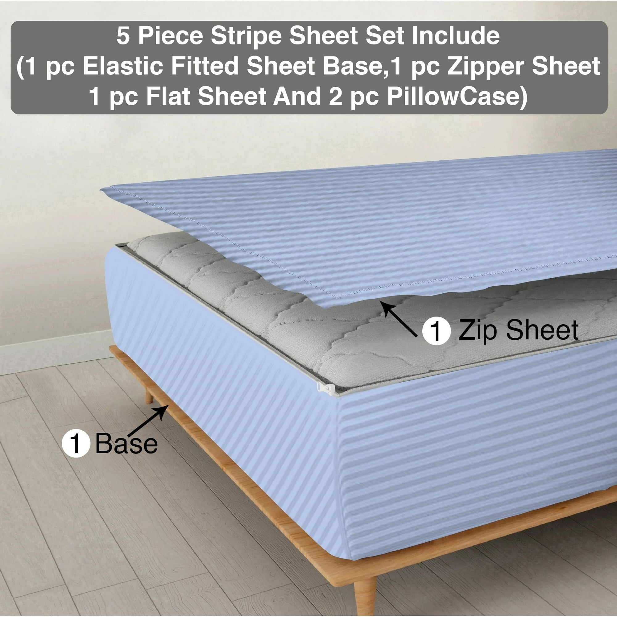 5 Piece Sheet has Zippers Sheet Set, King Size 18 Inch Deep Pocket, 800 ...