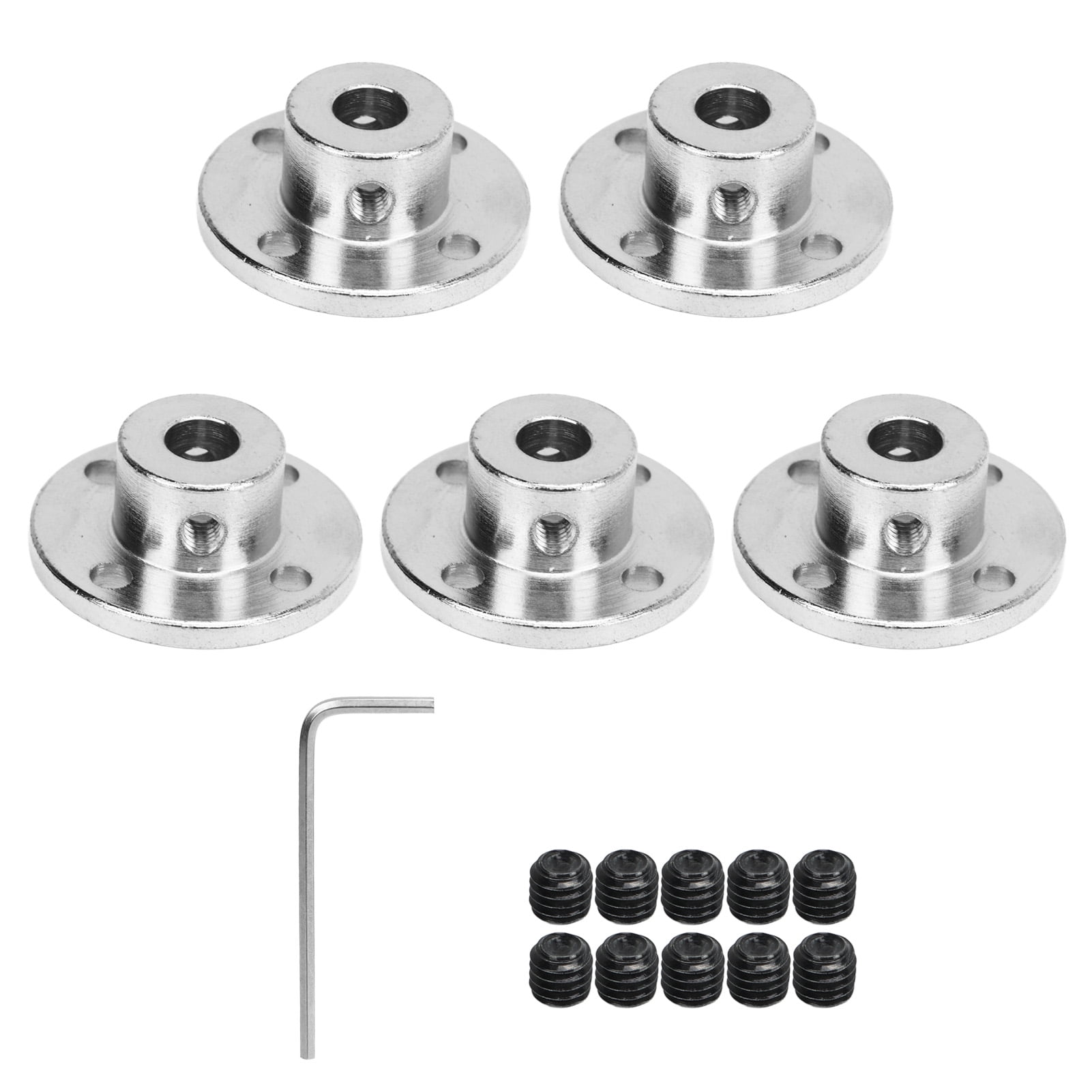 5-Piece Silver Flange Coupling Connector Kit, 7mm Inner Diameter Steel ...