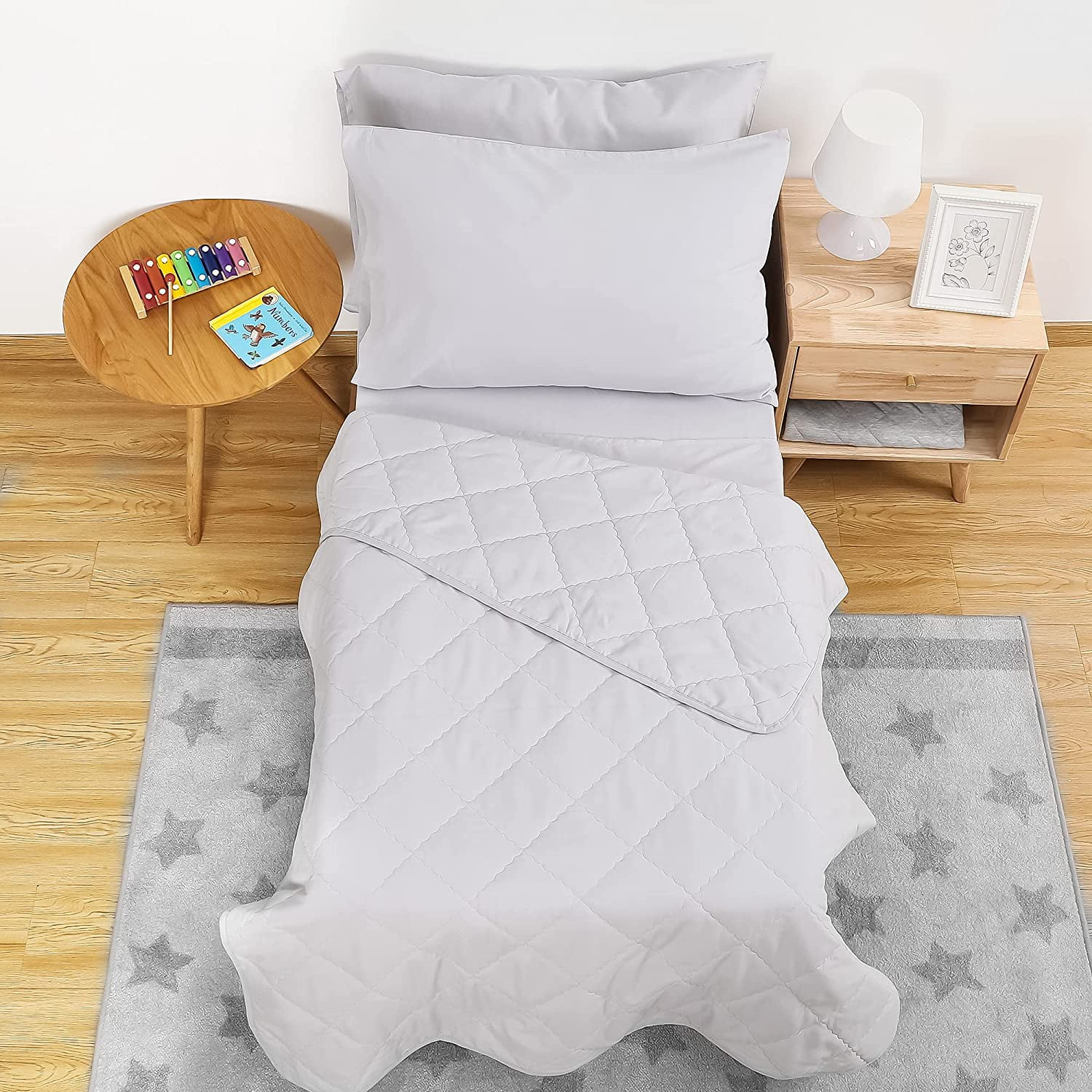 BIRDDOCK 5-Piece Microfiber Toddler Bedding Set, Gray, 100% Polyester ...