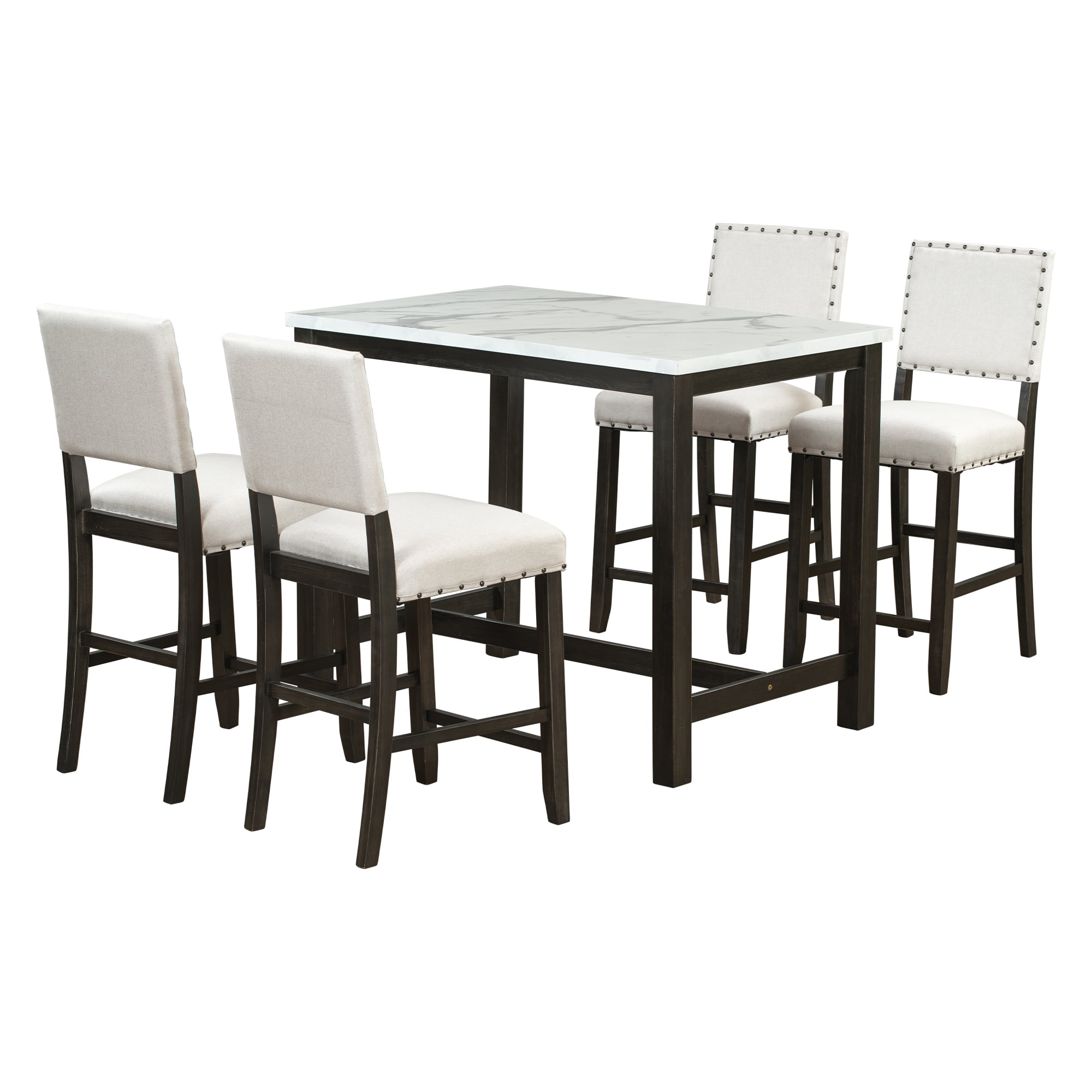 5 Piece Solid Wood Counter Height Dining Room Set with Fabric Cushion 4 ...