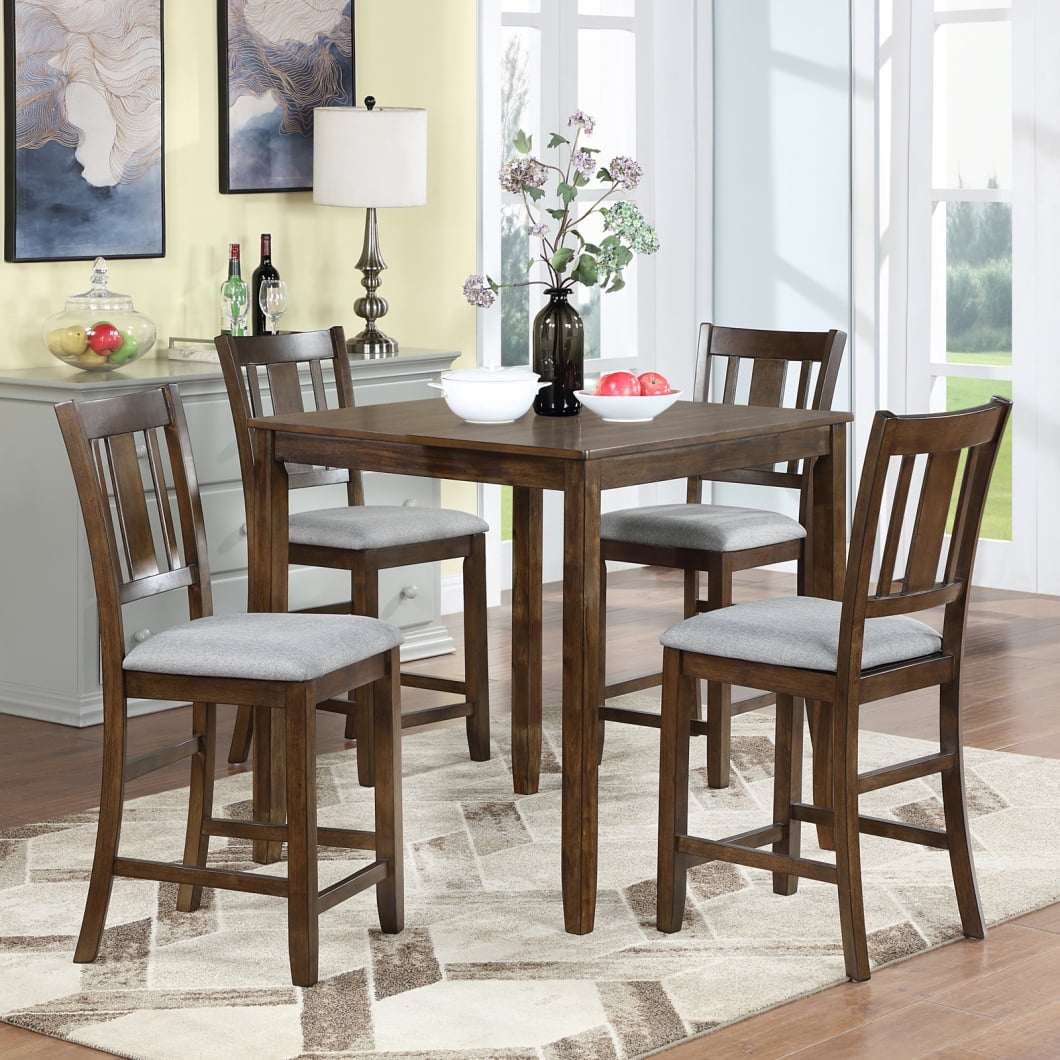 5 Piece Solid Wood Square Dining Table Set with 4 Upholstered Chairs ...