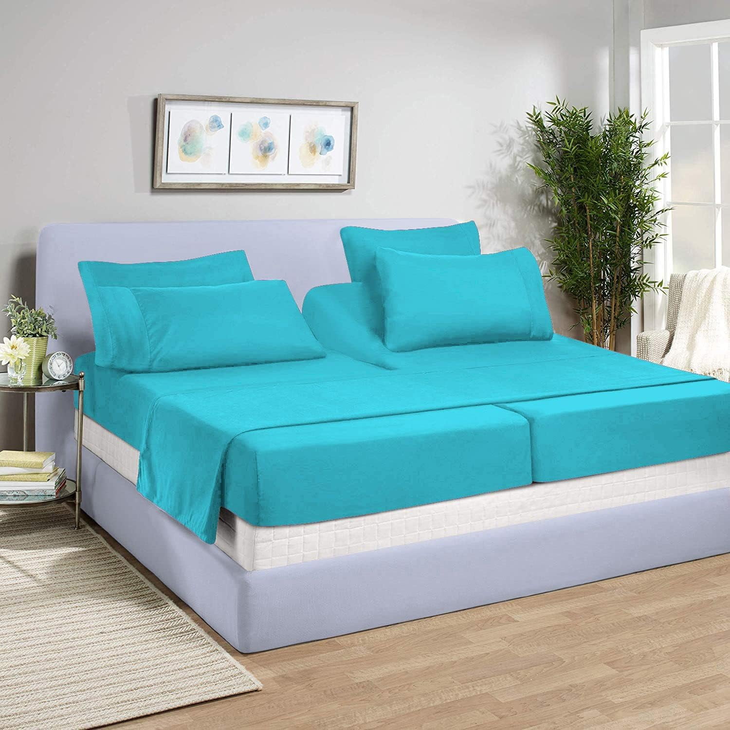 5 Piece Split Queen Sheet Set for Adjustable Beds 800 Thread Count 100% ...