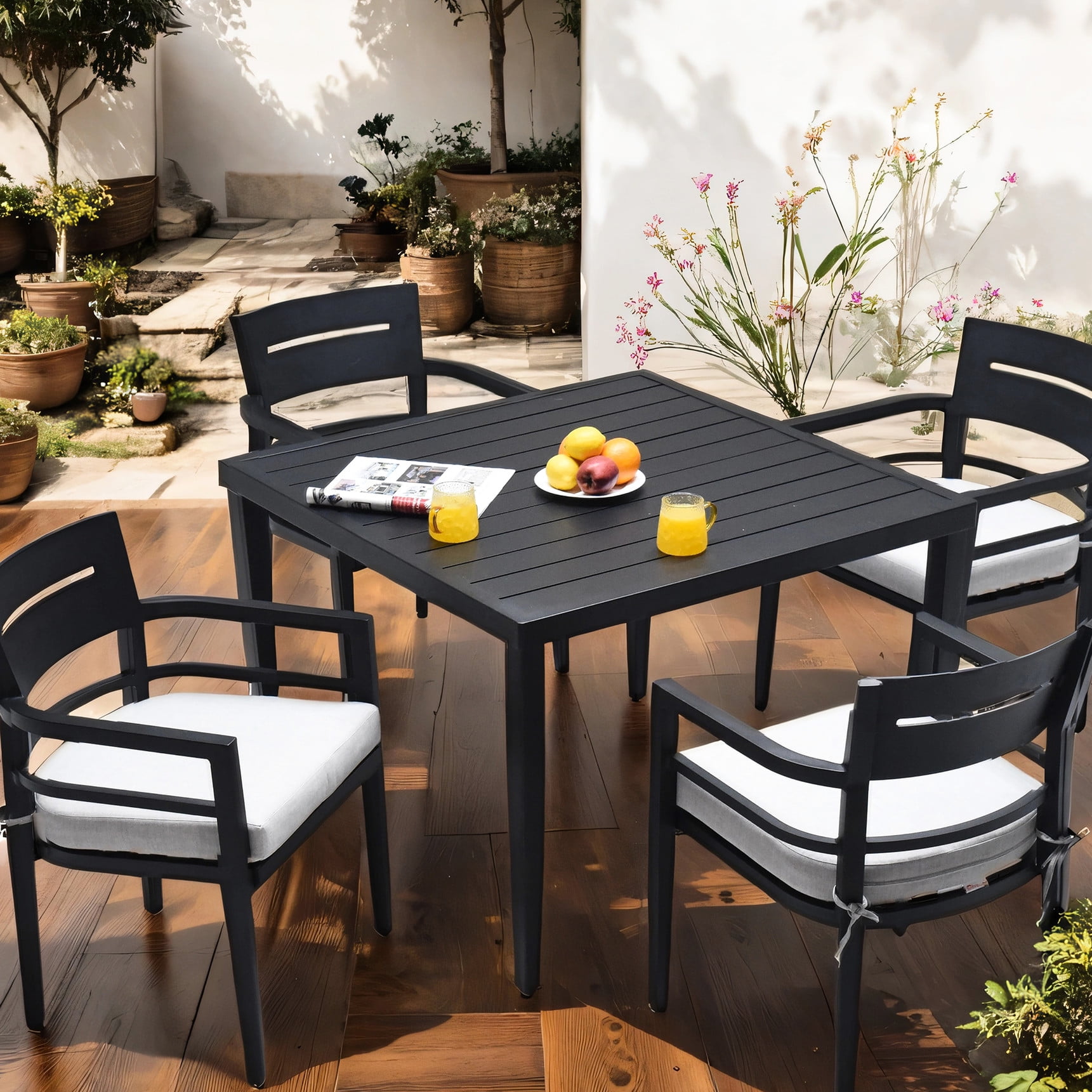 5-Piece Square Ember Black Set - Durable Frame & Comfort - Garden Meals ...