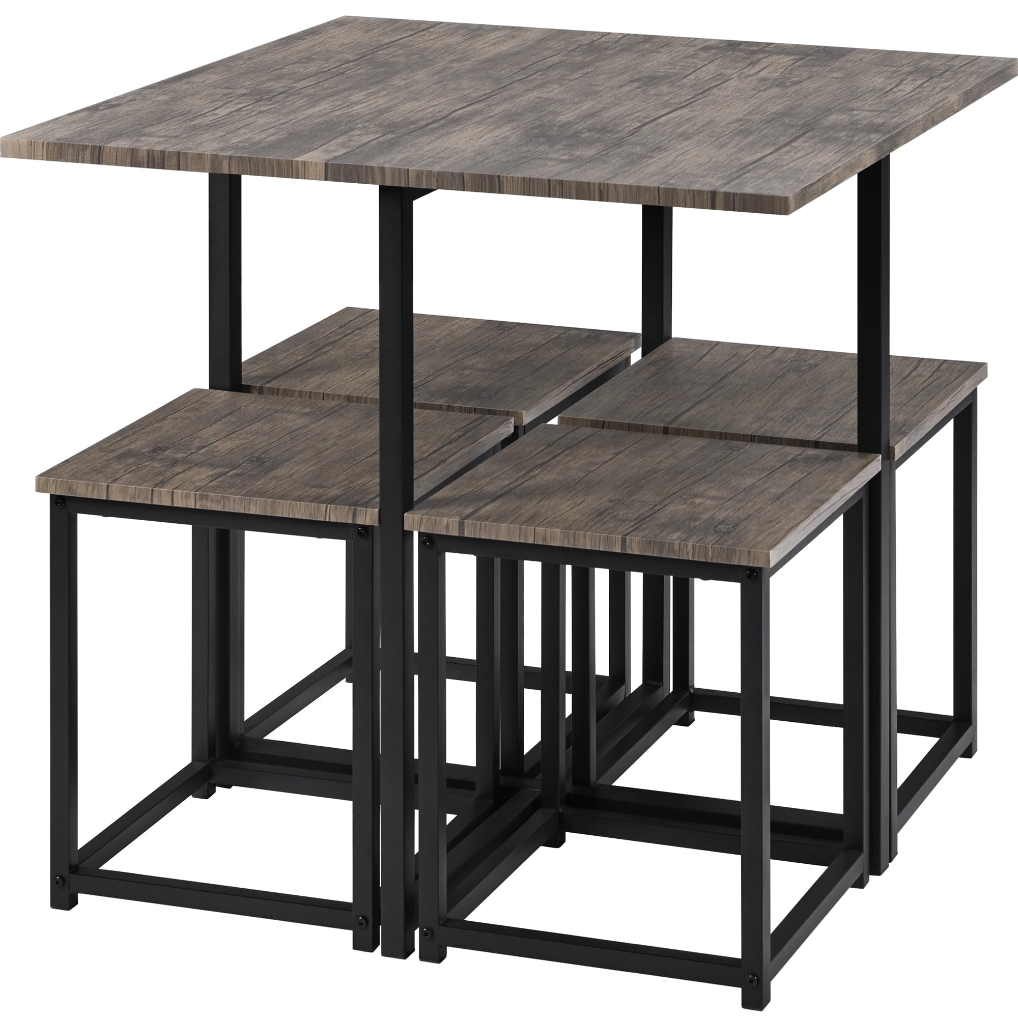 5 Piece Square Table Set, Kitchen Dining Table with Backless Stools ...