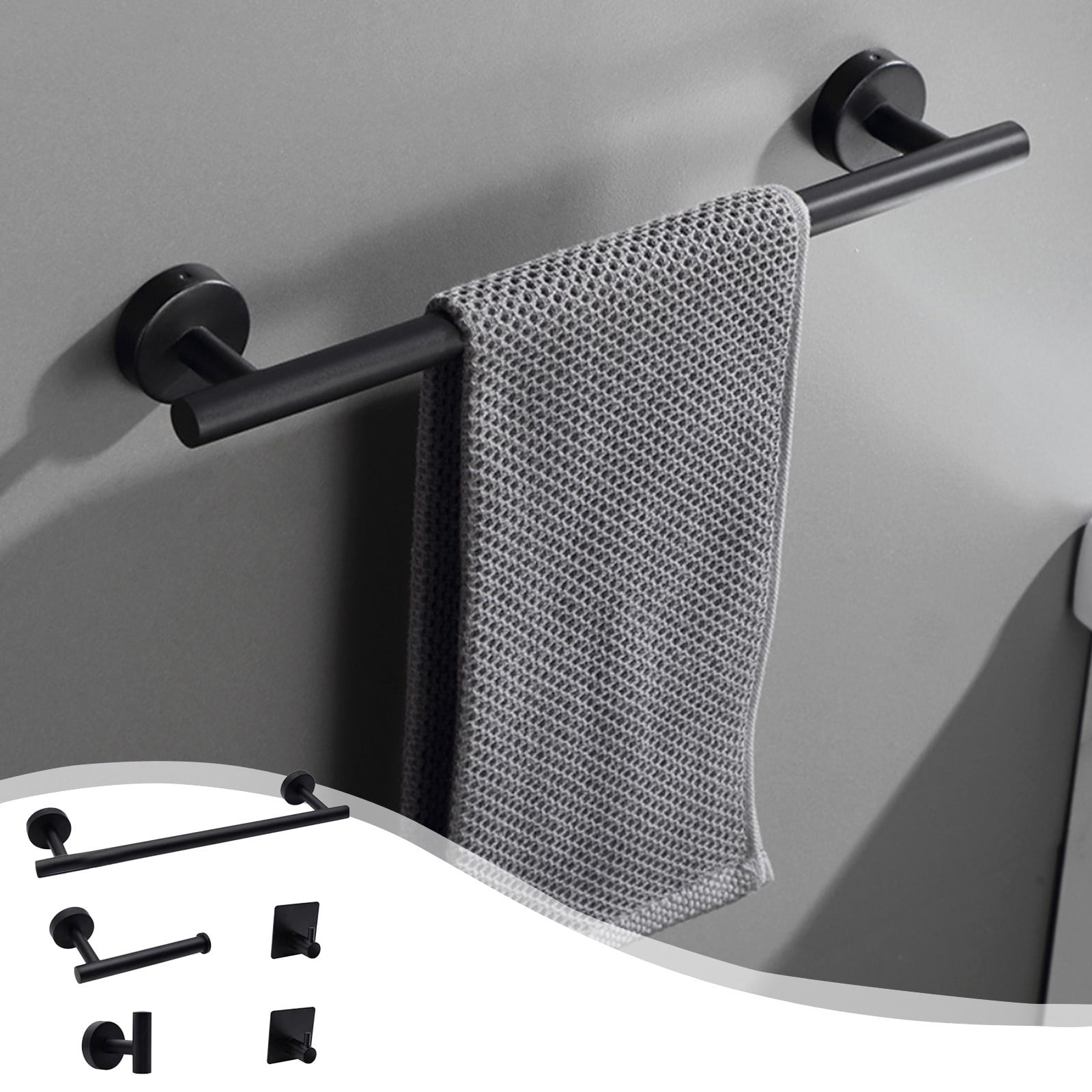 5-Piece Stainless Steel Bathroom Hardware Set, Extended Towel Rack and ...