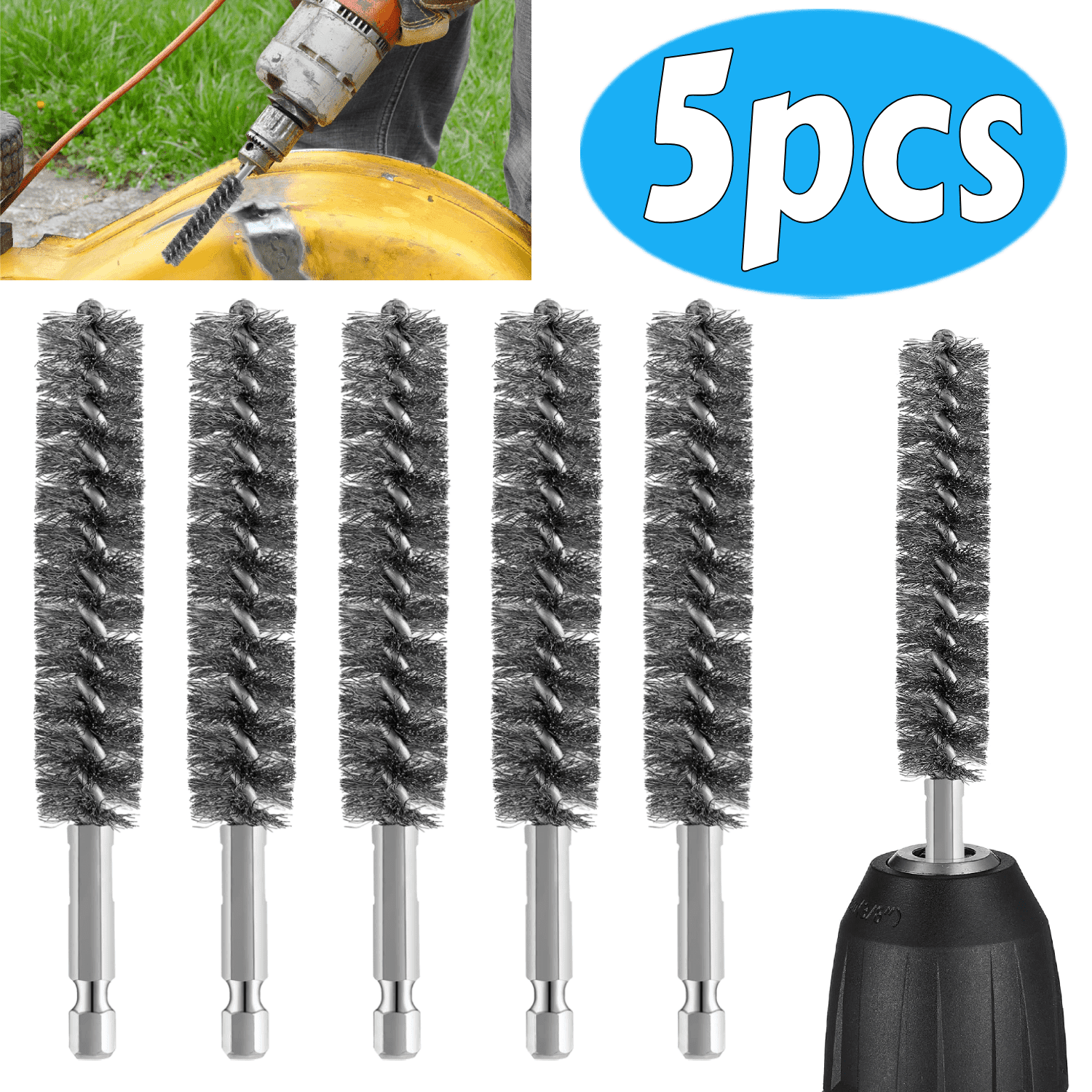 5-Piece Stainless Steel Bore Brush Set for Power Drill, Wire Brush ...