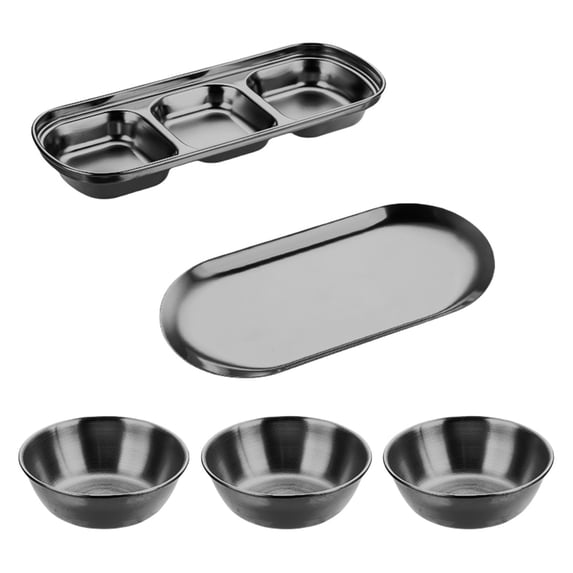 5-Piece Stainless Steel Condiment Set Dip Bowls Serving Tray for Sauces ...