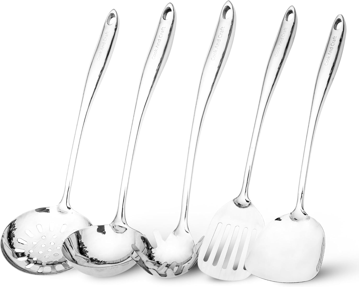 5-Piece Stainless Steel Cooking Utensils Set, Metal Kitchen Utensils ...