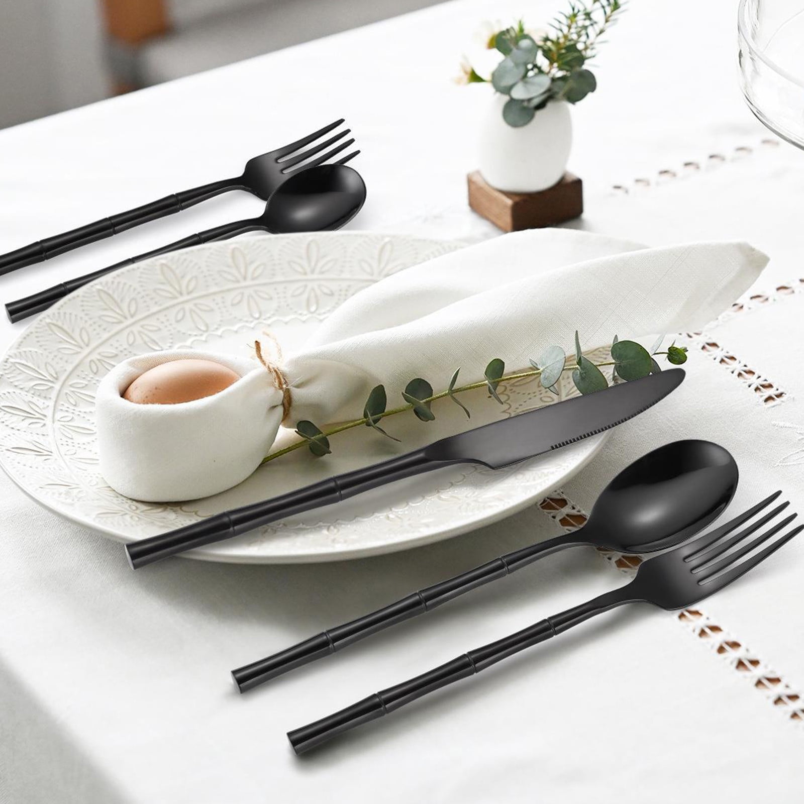 5 Piece Stainless Steel Cutlery Set, Modern Round Handle Knife Fork ...