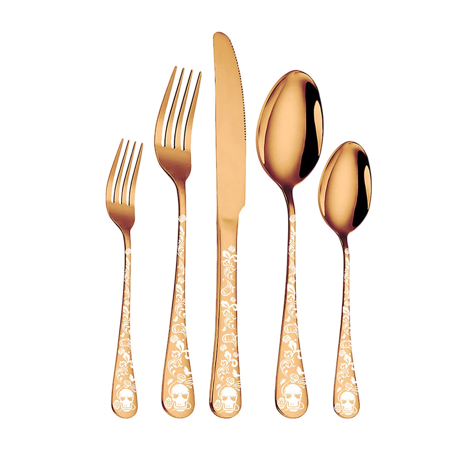 5 Piece Stainless Steel Cutlery Set with Skull Handle Design, Includes ...