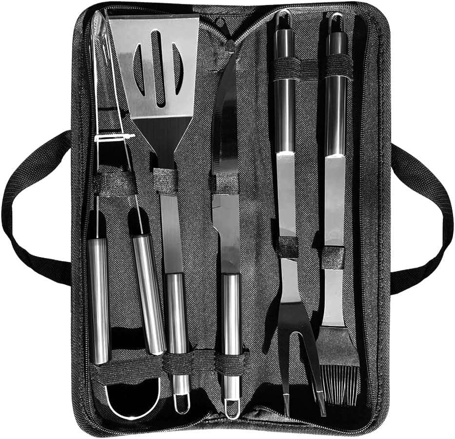 5-Piece Stainless Steel Grill Tool Set with Carry Bag – BBQ Utensils ...
