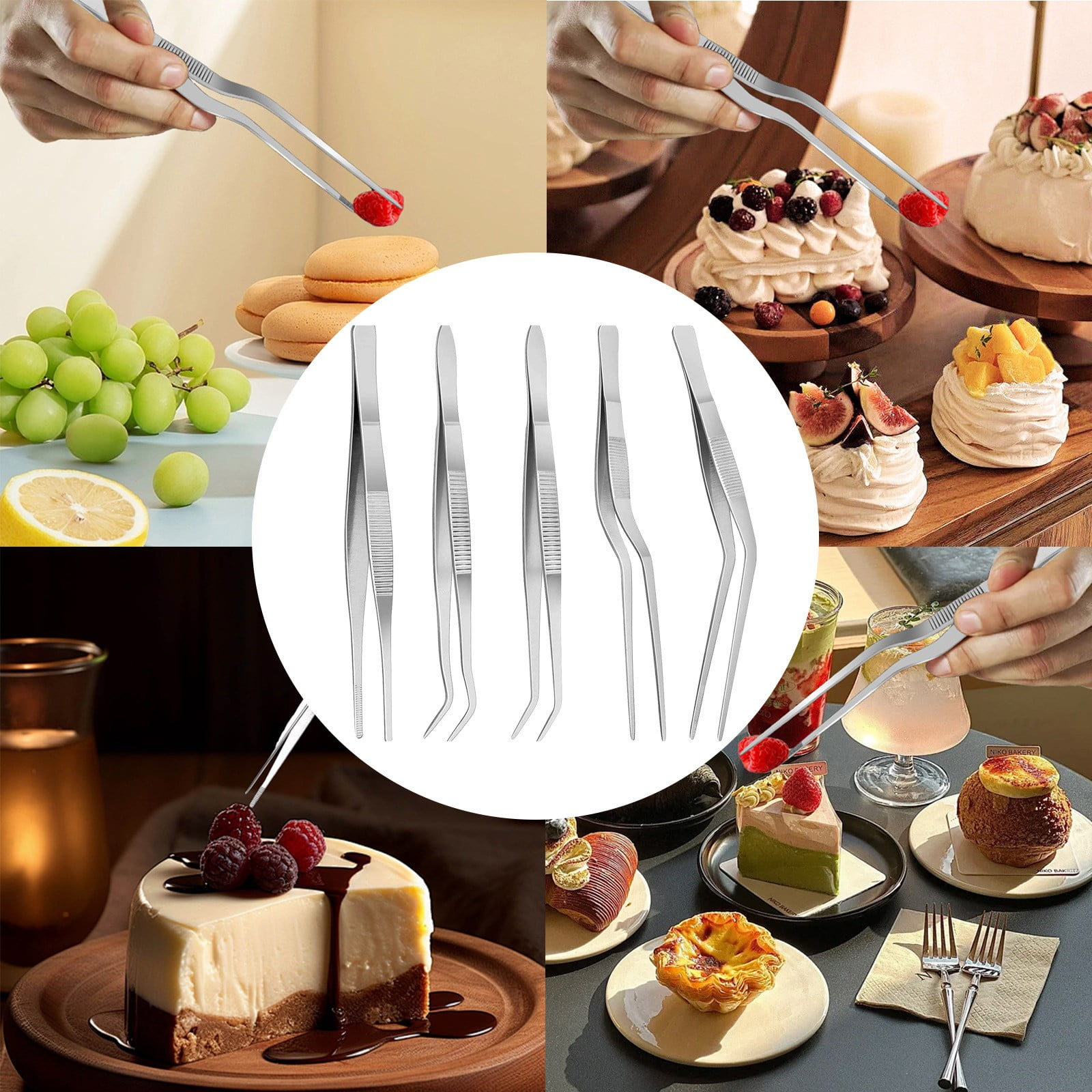 5 Piece Stainless Steel Kitchen Tweezers Set Chef Cooking Tongs For ...