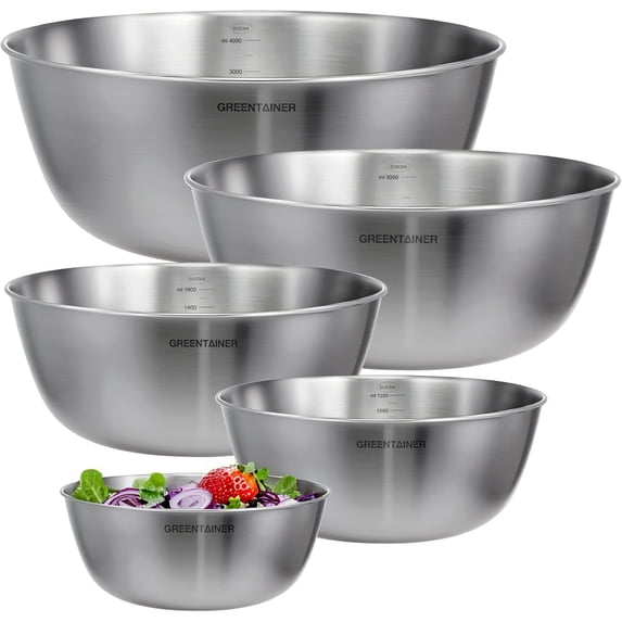 5-Piece Stainless Steel Set for Kitchen, Nesting Bowls for Mixing ...