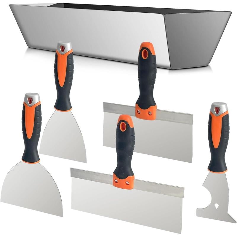 5-Piece Stainless Steel Silver Drywall Hand Tool Kit with Putty ...