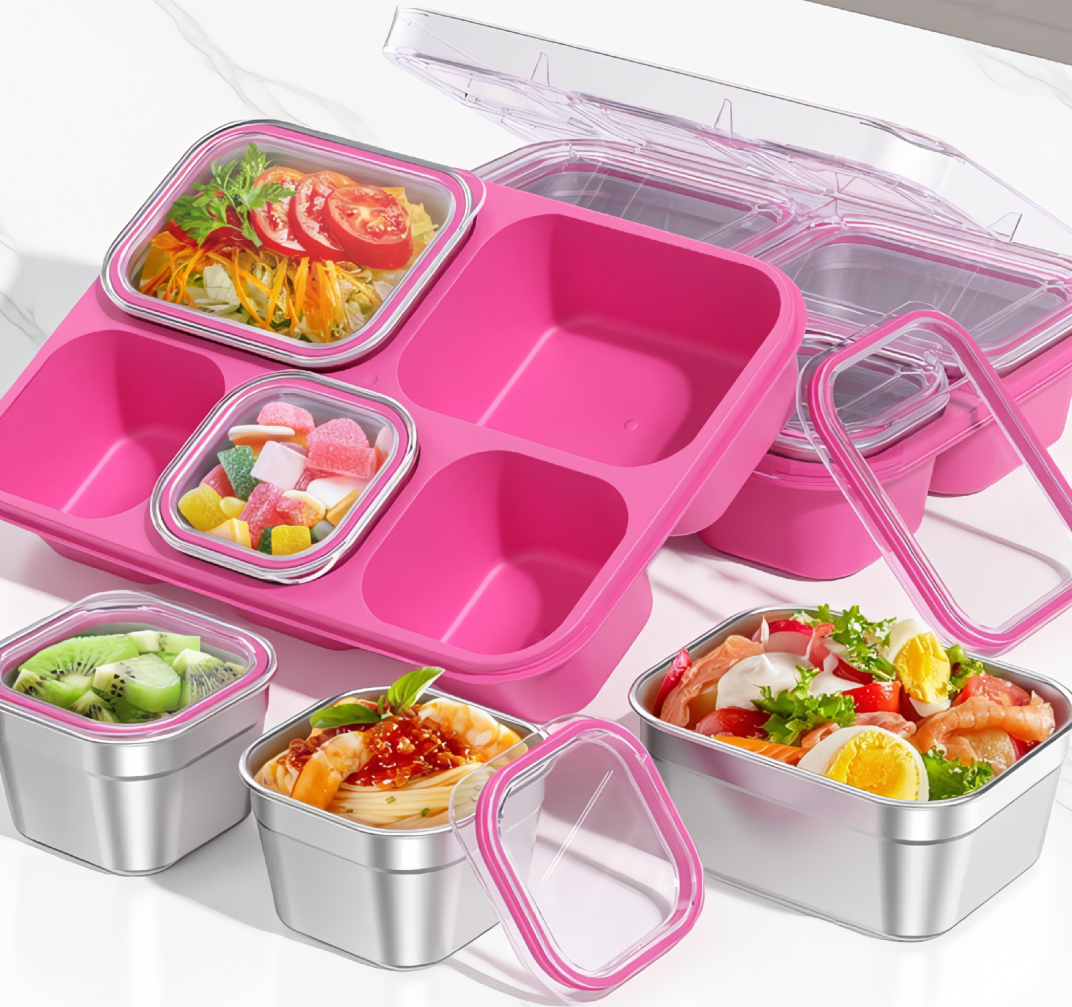 5-Piece Stainless Steel Snack Container Set, Removable Divided ...
