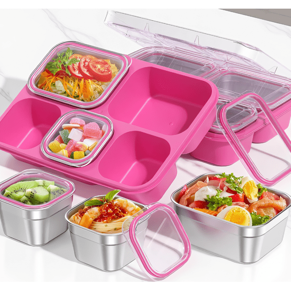 5-Piece Stainless Steel Snack Container Set, Removable Divided ...