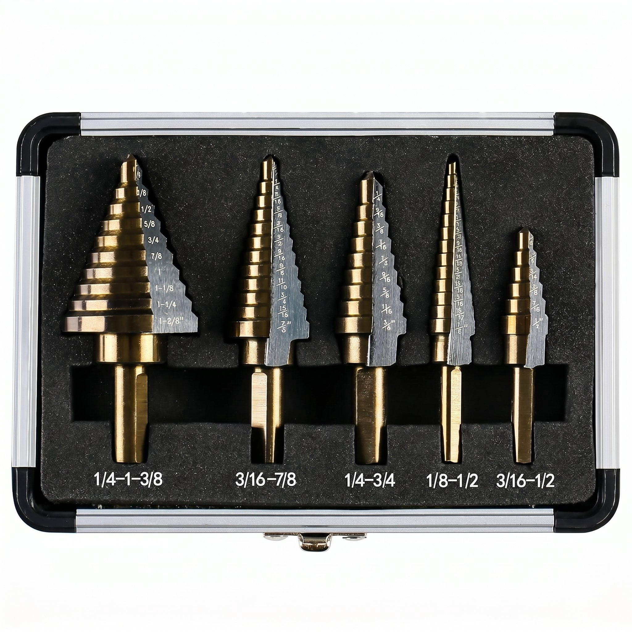 5-Piece Step Drill Bit Set, HSS Titanium Coated, 50 Sizes, for Metal ...