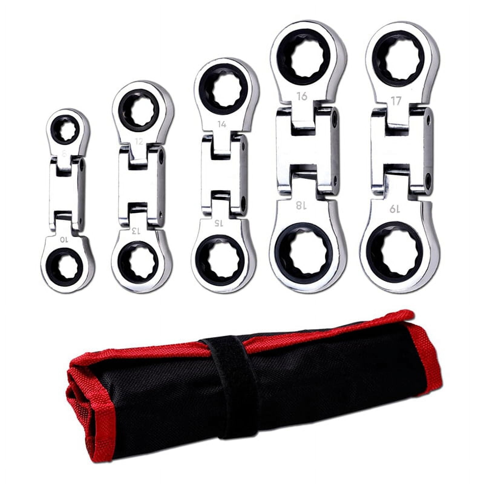 5-Piece Stubby Flex-Head Ratcheting Wrench Set Metric Combination SAE ...