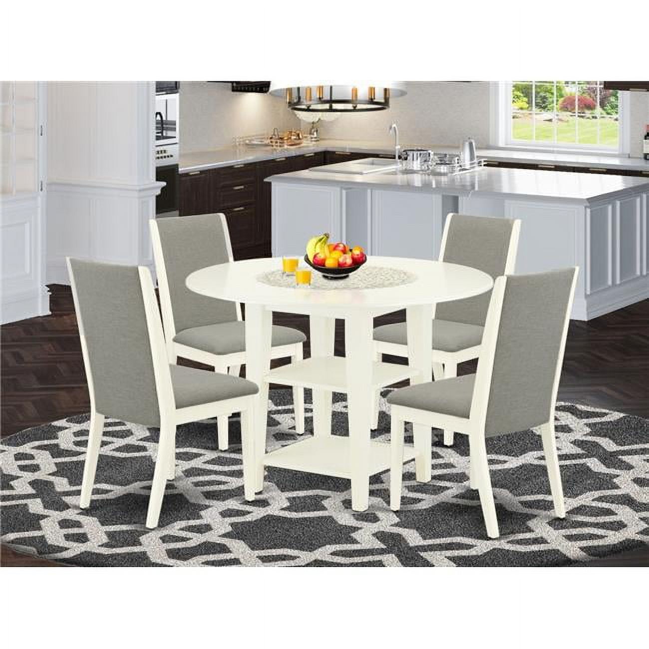 5 Piece Sudbury Small Dining Table Set - Linen White & Shitake ...
