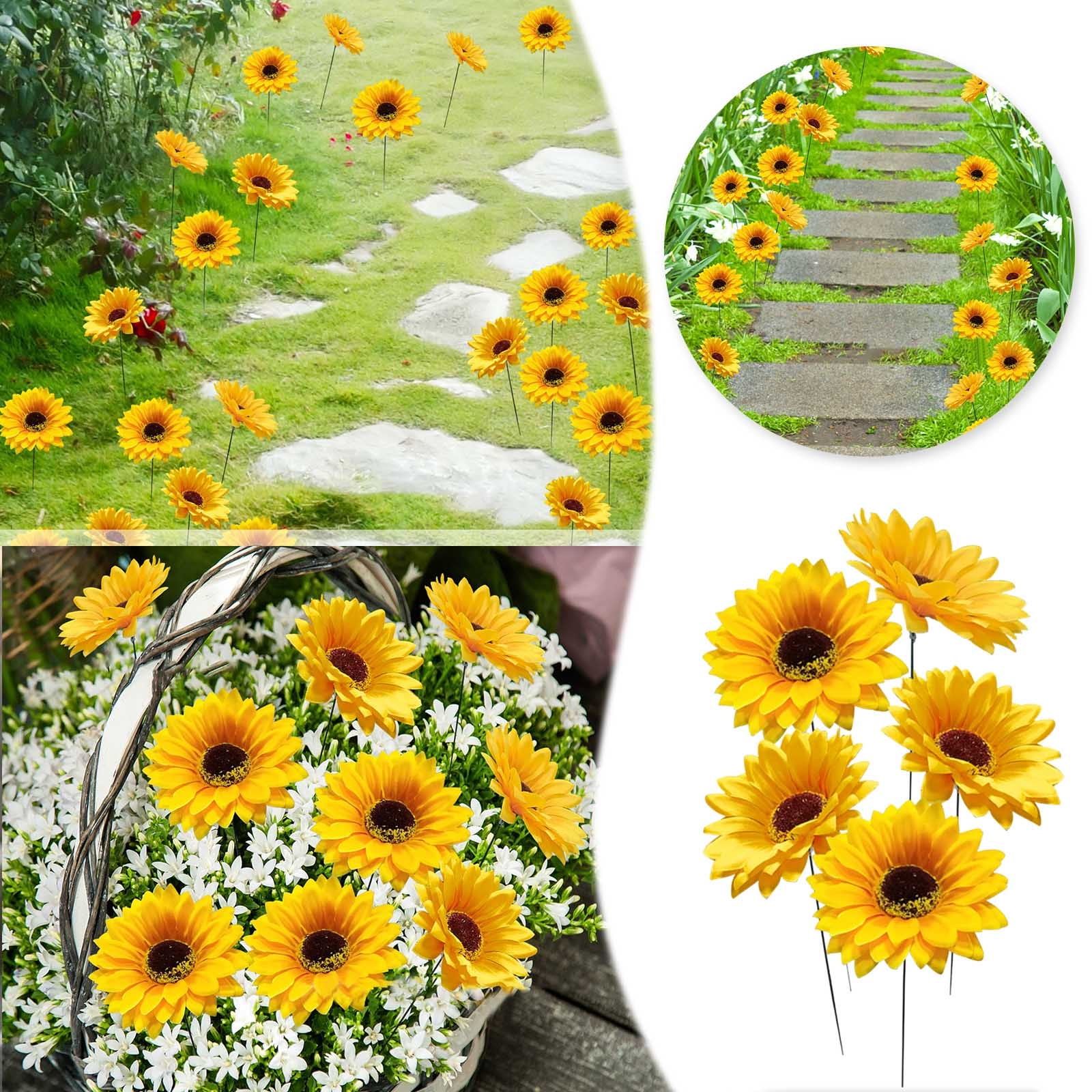 5 Piece Sunflower Garden Stakes Set Durable Outdoor Yard Art for Patio ...