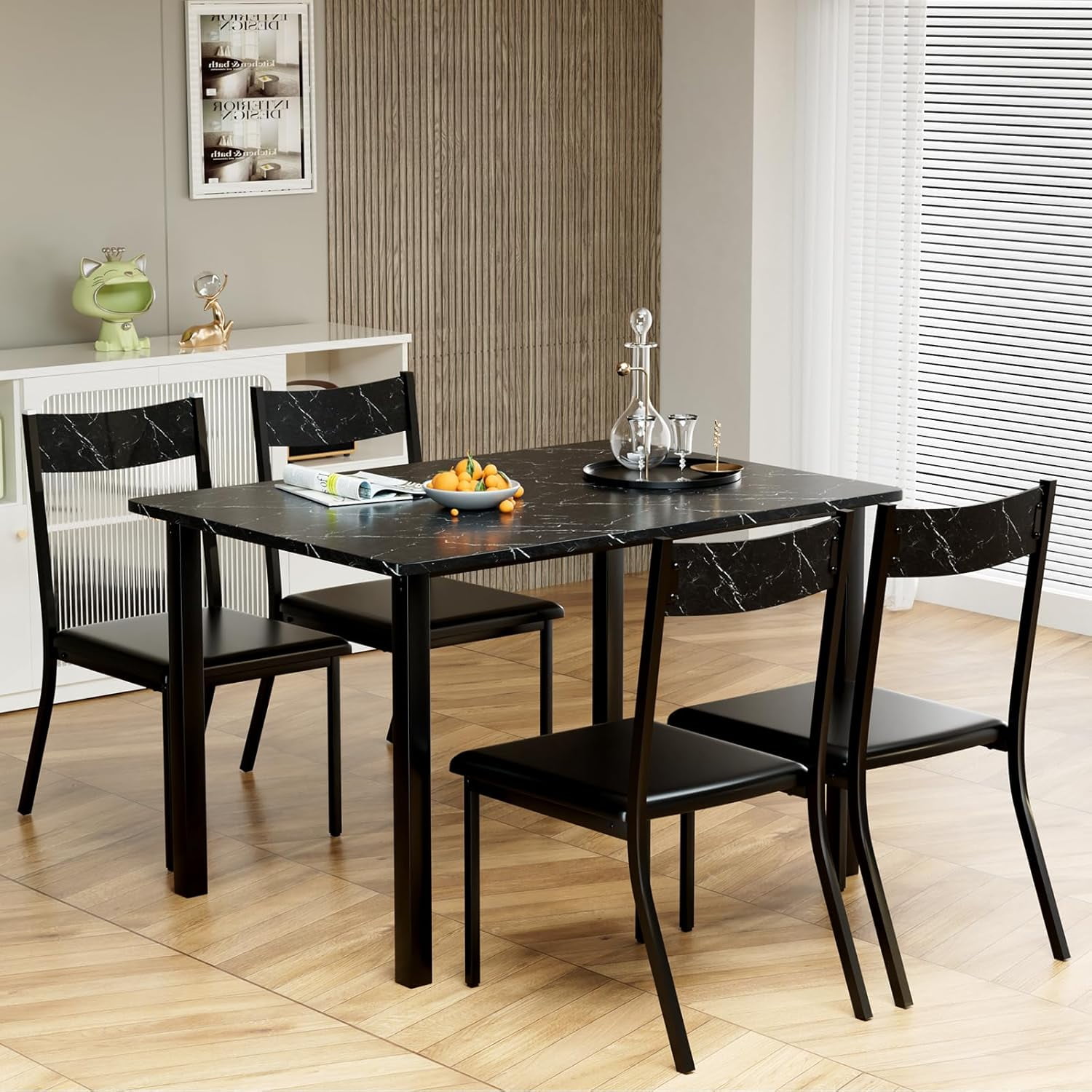 5 Piece Table Set for Small Space, Faux Marble Table and Chairs,Dining ...