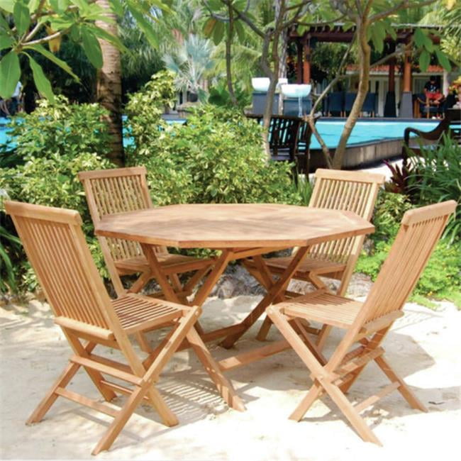 5 Piece Teak Patio Set with Octagonal Table, 18.5 x 35 in. - Walmart.com