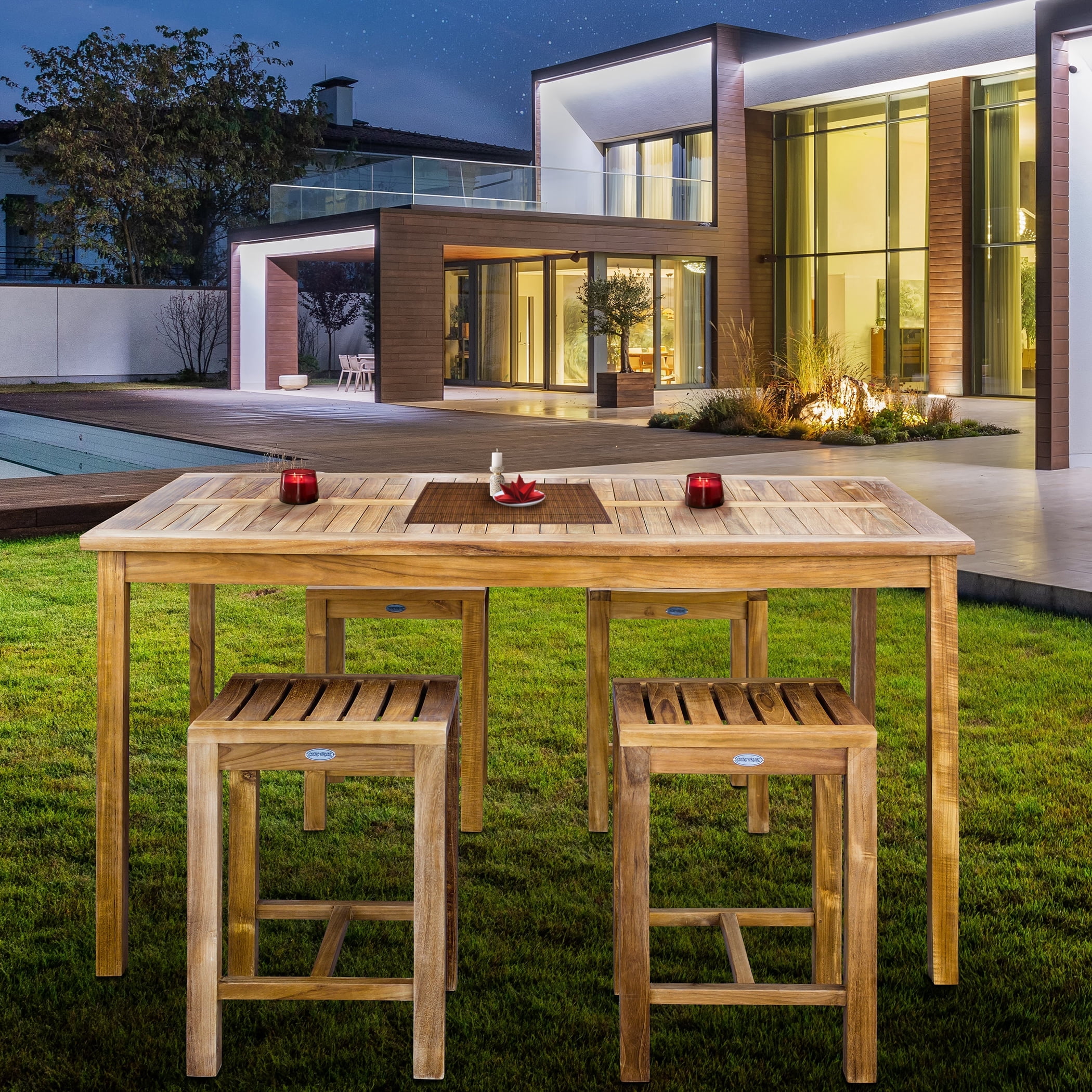 5 Piece Teak Wood Antigua Outdoor Patio Counter Height Bistro Set with ...